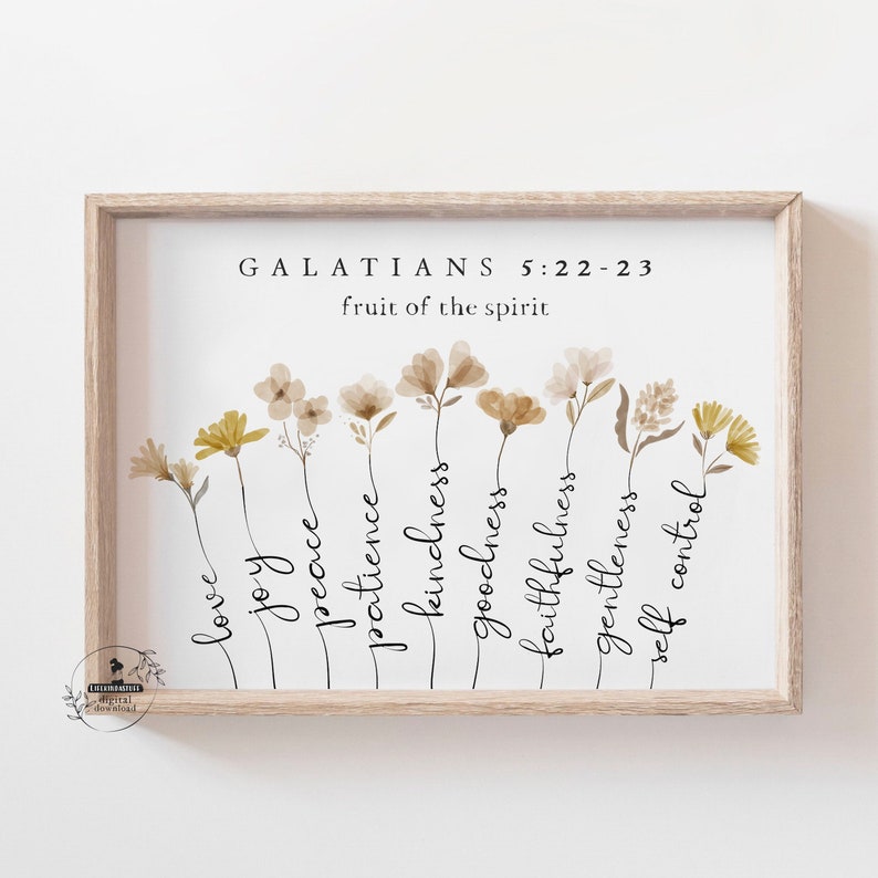Fruit of the Spirit Print Botanical Bible Verse Christian Housewarming ...