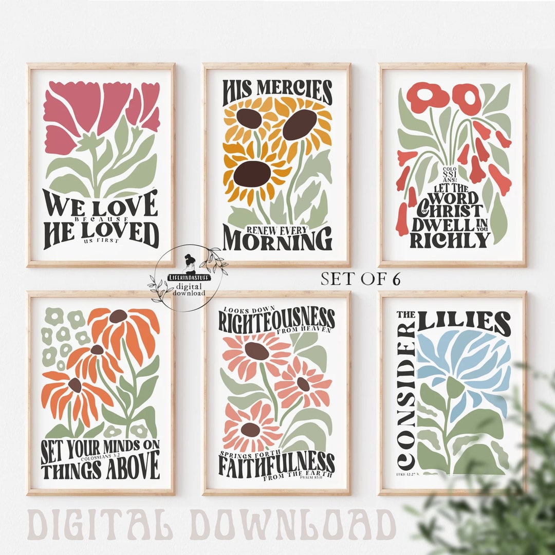Retro Flower Market Christian Scripture Art Prints Floral Bible Verse ...