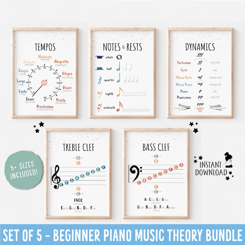 Music Theory Student Classroom Teacher Education Printable Set Piano ...