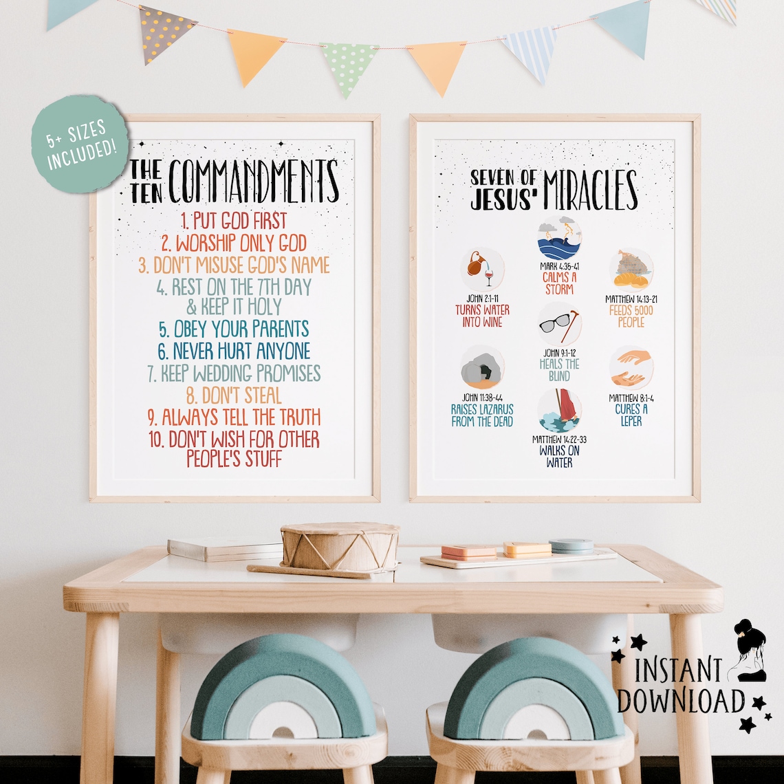 Ten Commandments Wall Art Sunday School Decor Bible Books Catholic ...