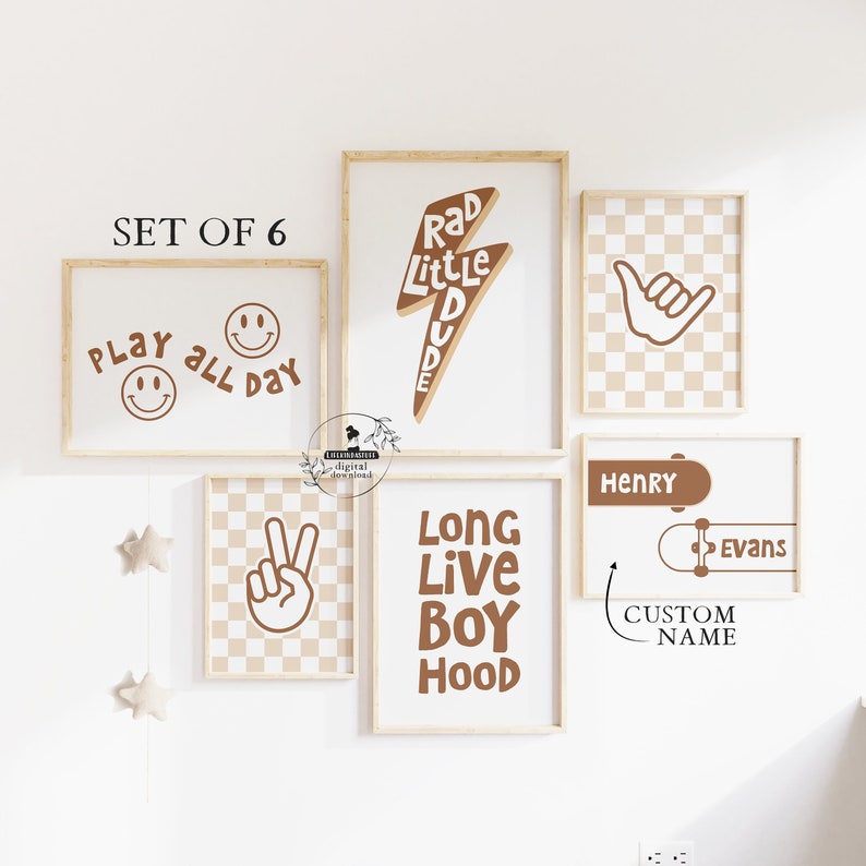 Skateboard Nursery Name Sign Retro Checkered Gallery Wall Personalized ...
