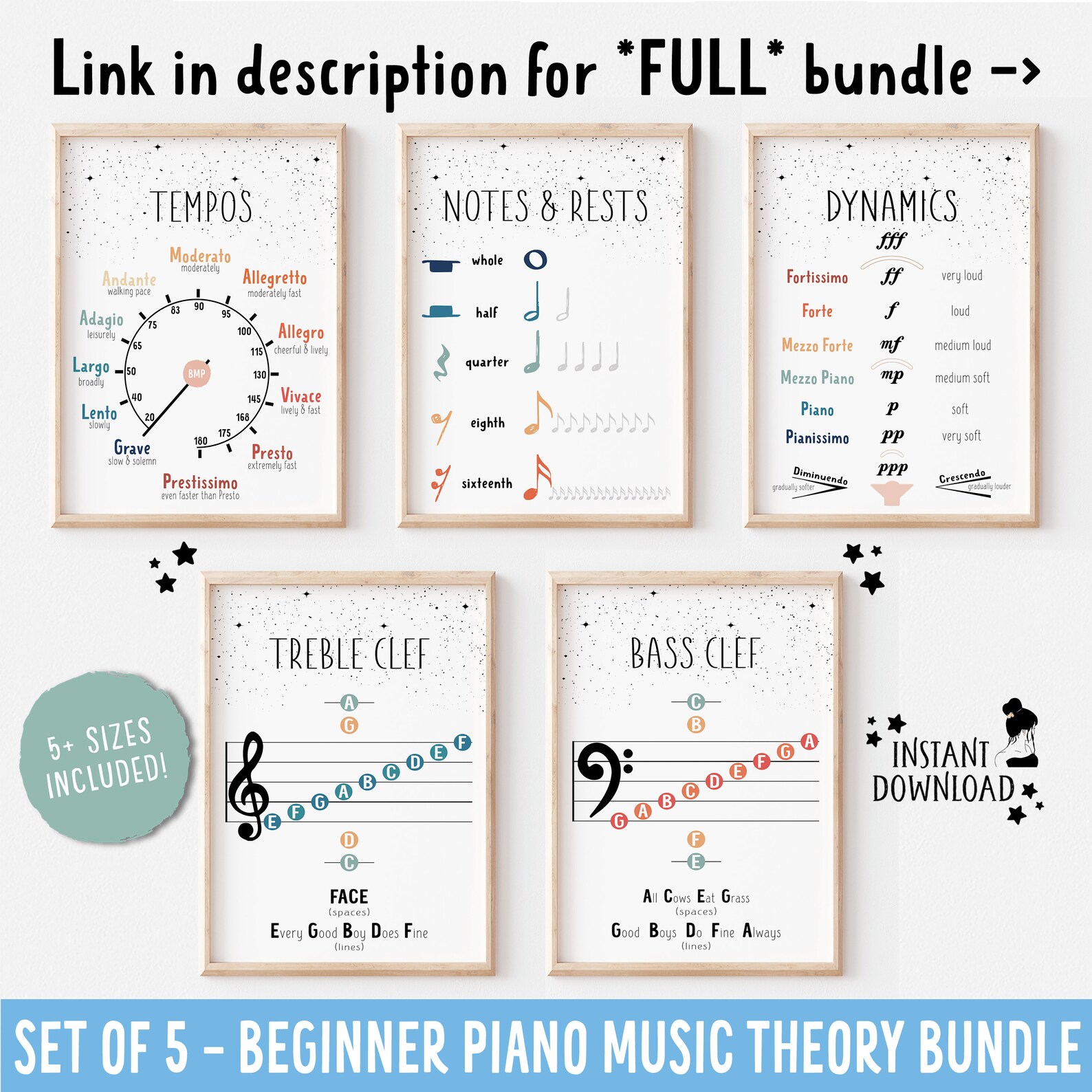Piano Room Music Theory Education Symbols Notes Rests Beats | Etsy