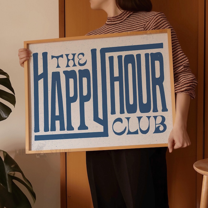 Happy Hour Club Print Eclectic Bar Cart Decor Kitchen Art Dining ...