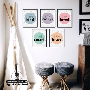 Set of 5 Motivational Kids Affirmations, Growth Mindset Prints Bundle ...