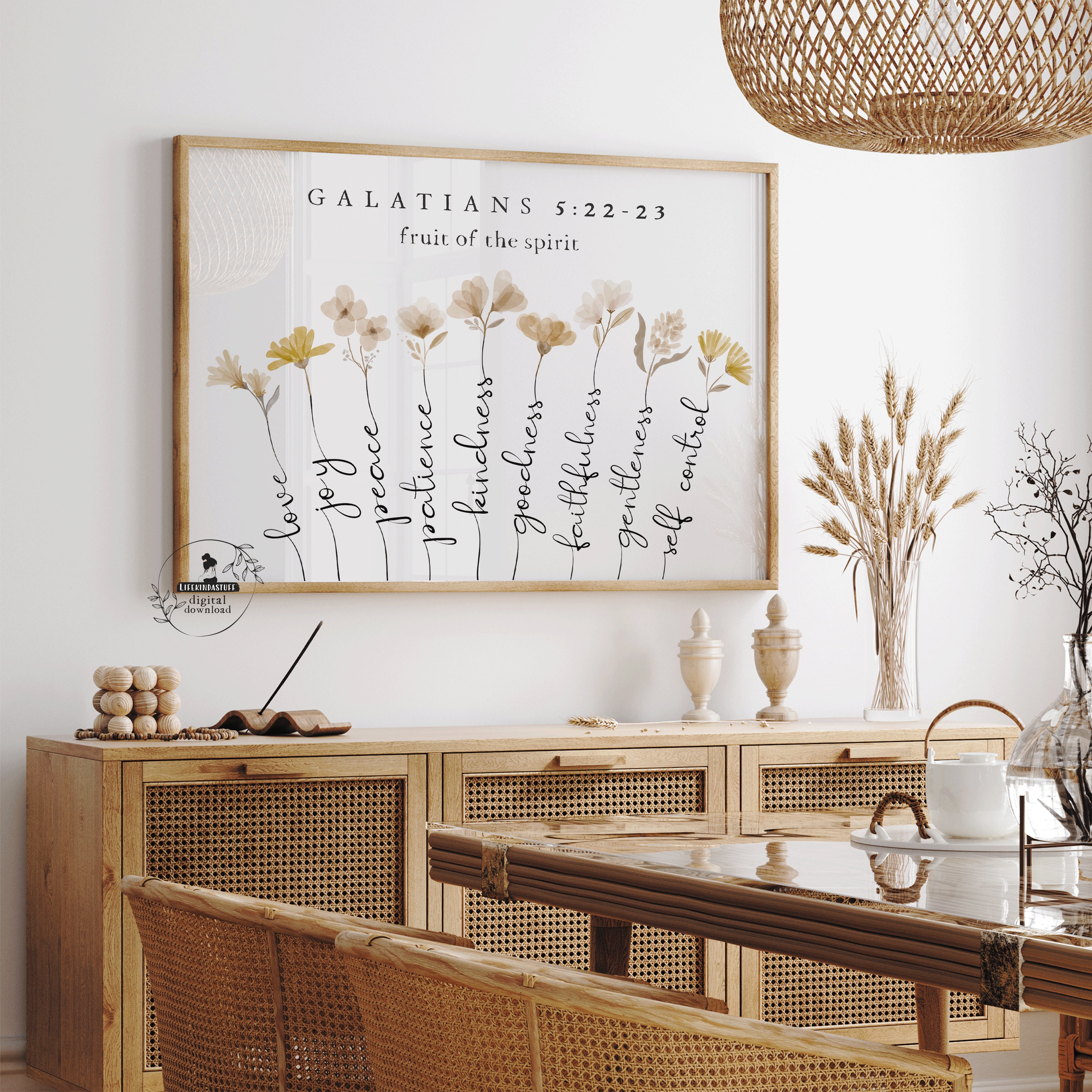 Fruit of the Spirit Print Botanical Bible Verse Christian Housewarming ...