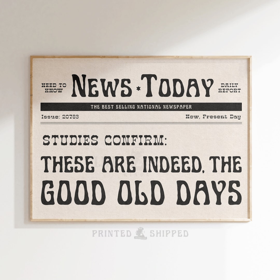 These Good Old Days Trendy Newspaper Print Vintage Bar Cart Wall Retro ...