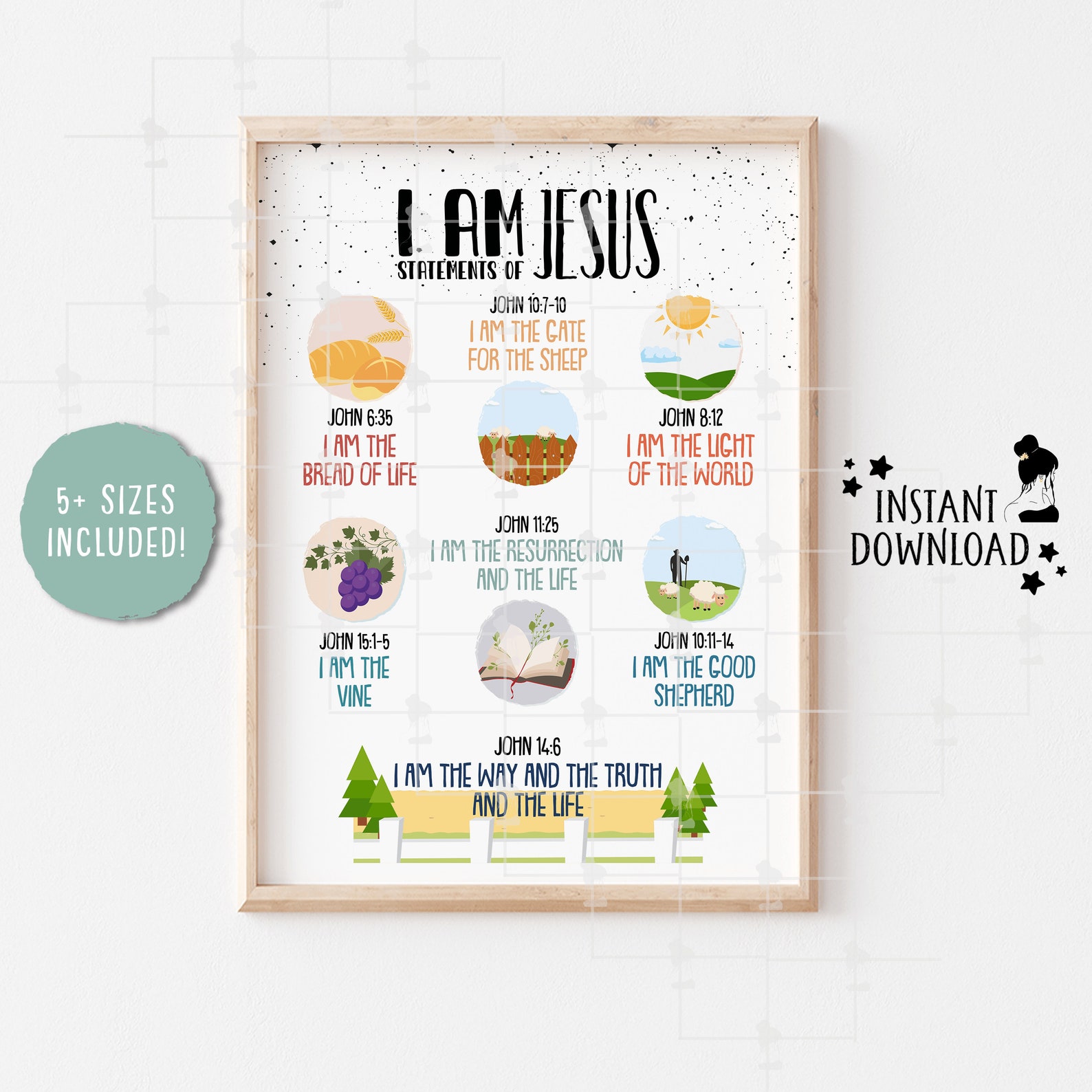Jesus 'I AM' Scripture Print: Sunday School Christian Art Kids Bible ...