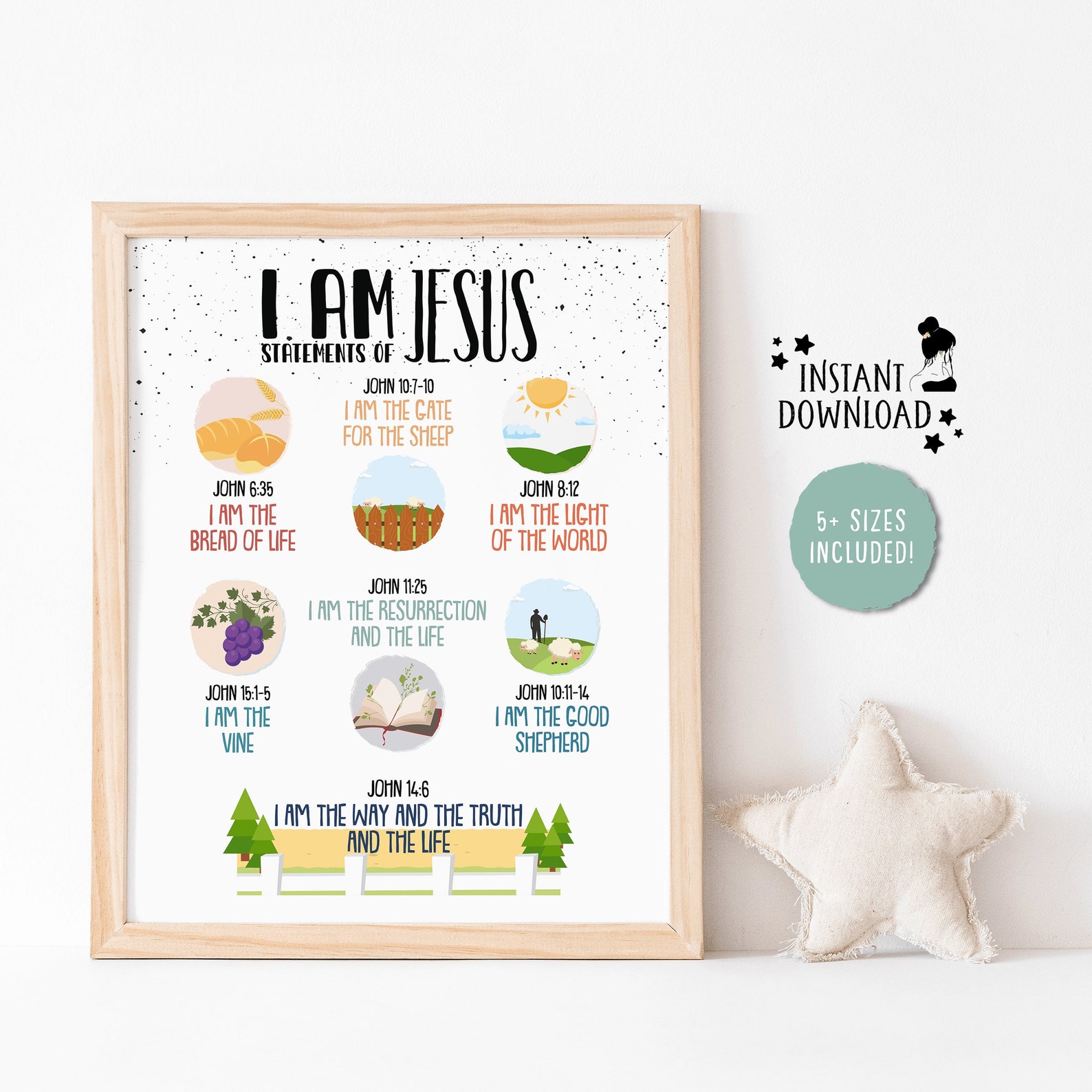 Jesus 'I AM' Scripture Print: Sunday School Christian Art Kids Bible ...