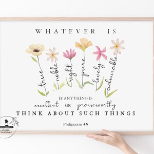 Philippians 4:8, Christian Artwork Gifts, Floral Bible Verse Wall Art ...