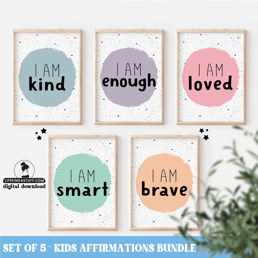 Set of 5 Motivational Kids Affirmations, Growth Mindset Prints Bundle ...