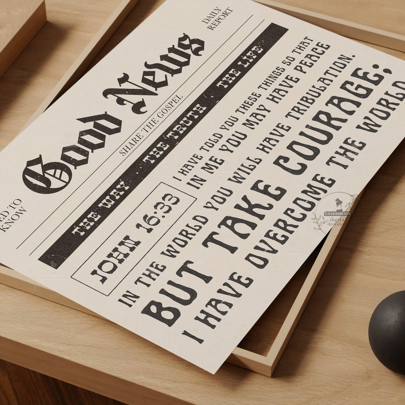 Christian Gospel Newspaper Print Bible Verse Wall Art Good News ...