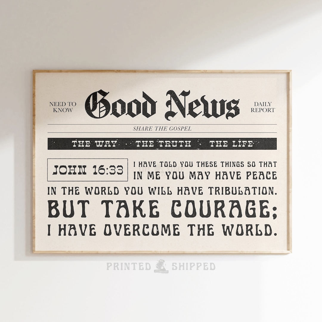 Christian Gospel Newspaper Print Bible Verse Wall Art Good News ...