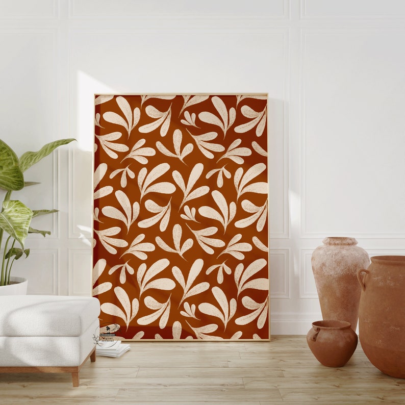 Moody Terracotta Botanical Wall Art Large Abstract Dark - Etsy