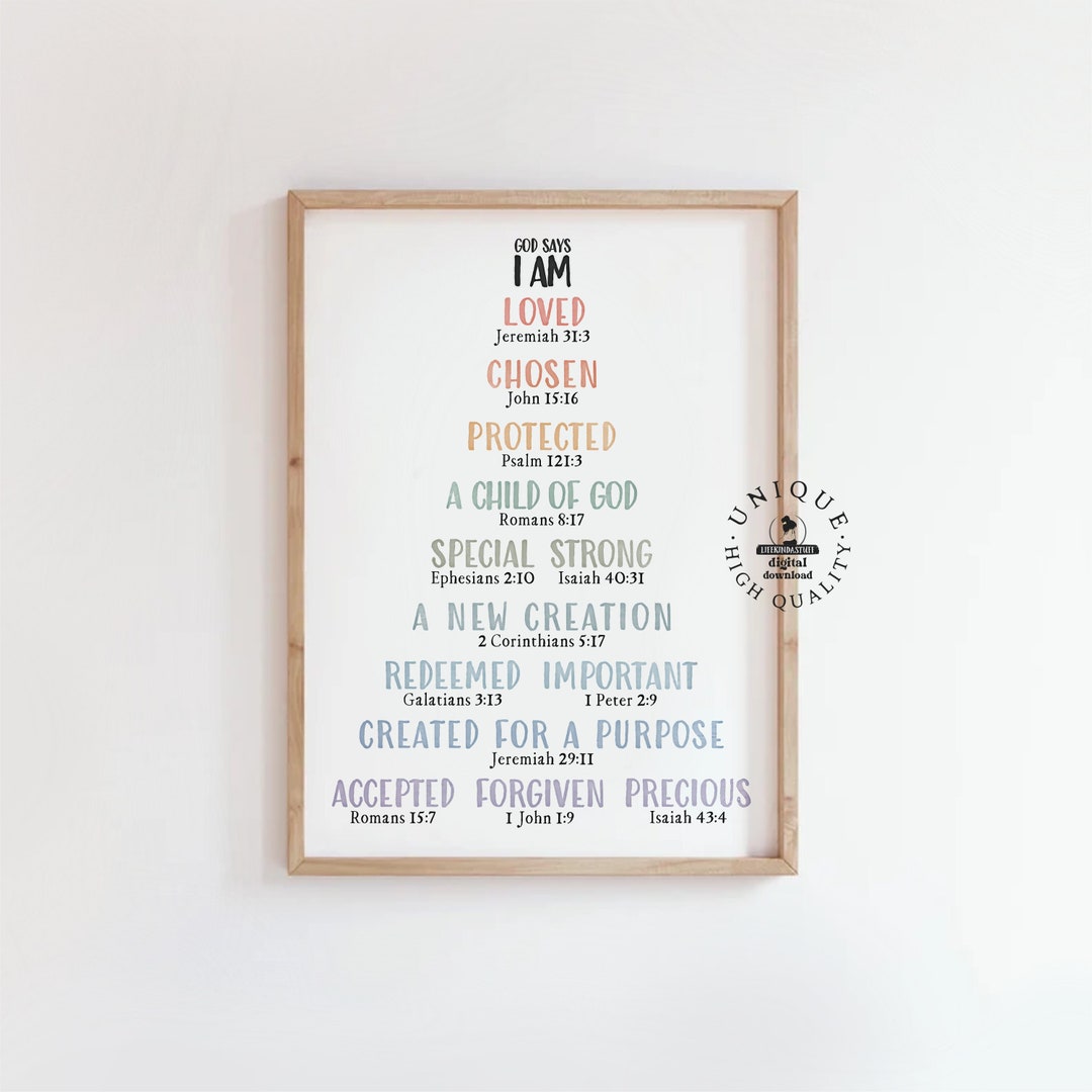 Biblical Affirmations Art Christian Kids Decor Catholic Sunday School ...