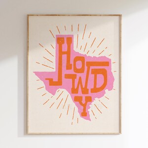 Pink Orange Wall Art Preppy Howdy Print Cowgirl Aesthetic Western Dorm ...