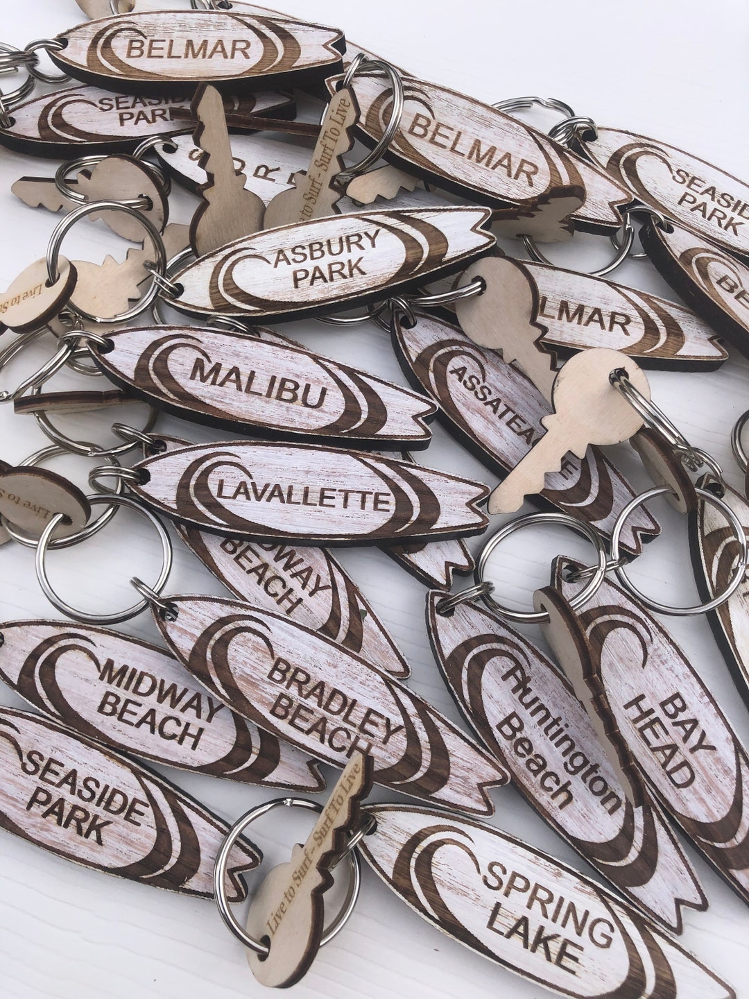 Personalized Surfboard Keychain: Reclaimed Oak Wood, Engraved - Etsy