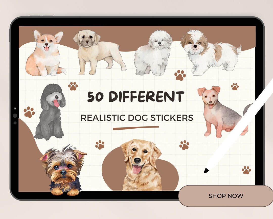 50 Digital Realistic Dog Sticker Pack, Digital Stickers, Png Stickers ...
