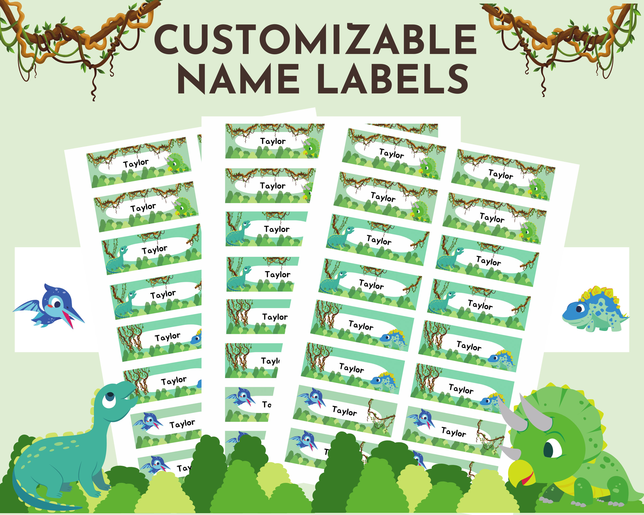Customizable Dinosaur Name Label for You, 3x 1.3cm Personalized Name ...