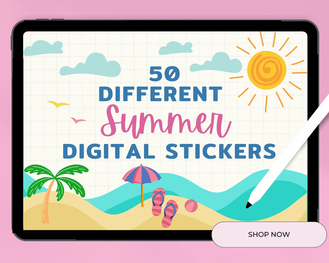 50 Digital Summer Sticker Pack, Digital Stickers, Png Stickers, Digital ...