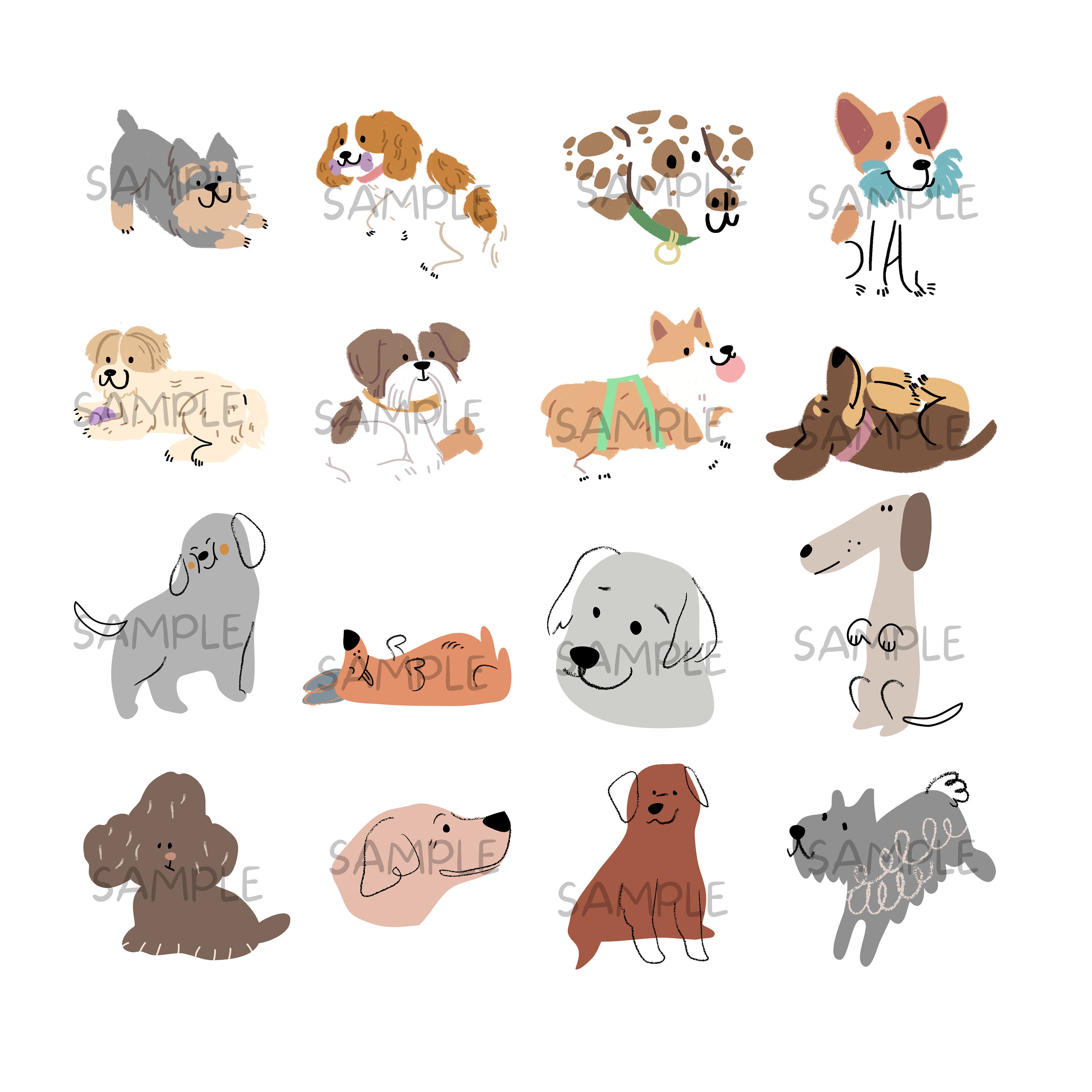 50 Digital Cartoon Dog Sticker Pack, Digital Stickers, Png Stickers ...