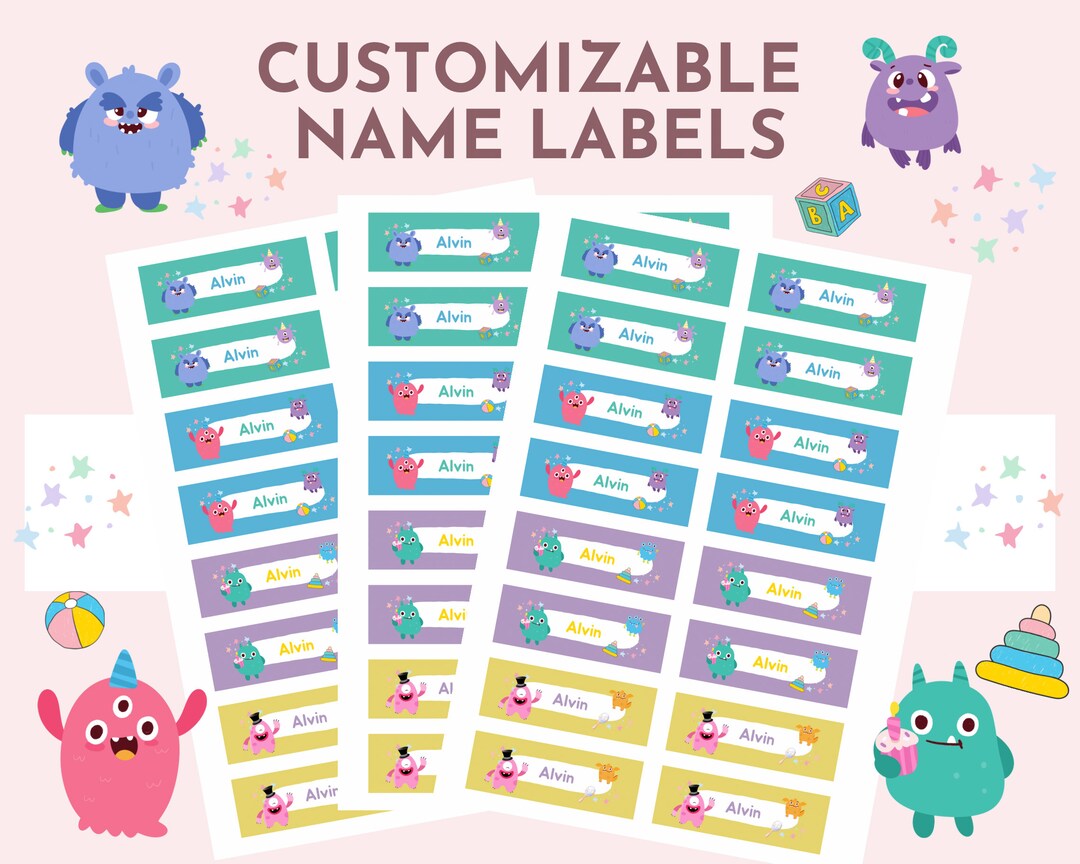 Customizable Monster Name Label for You, 3x 1.3cm Personalized Name ...