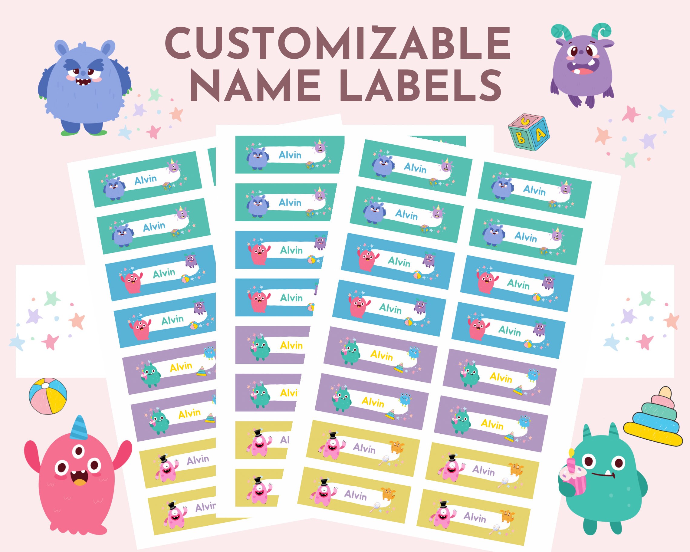 Customizable Monster Name Label for You, 3x 1.3cm Personalized Name ...