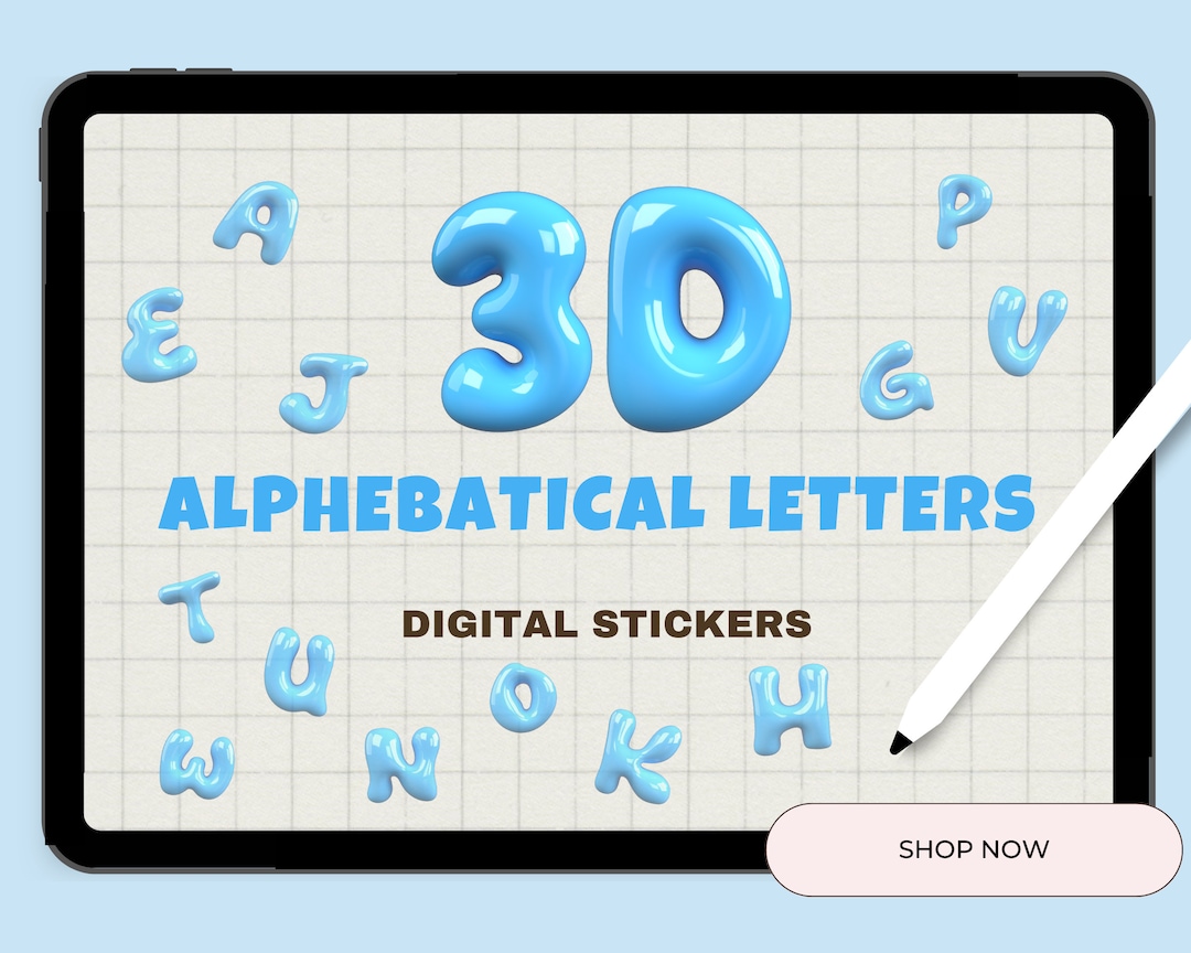 3D Blue Alphabets Letters Digital Stickers Pack, Png Stickers, Svg ...