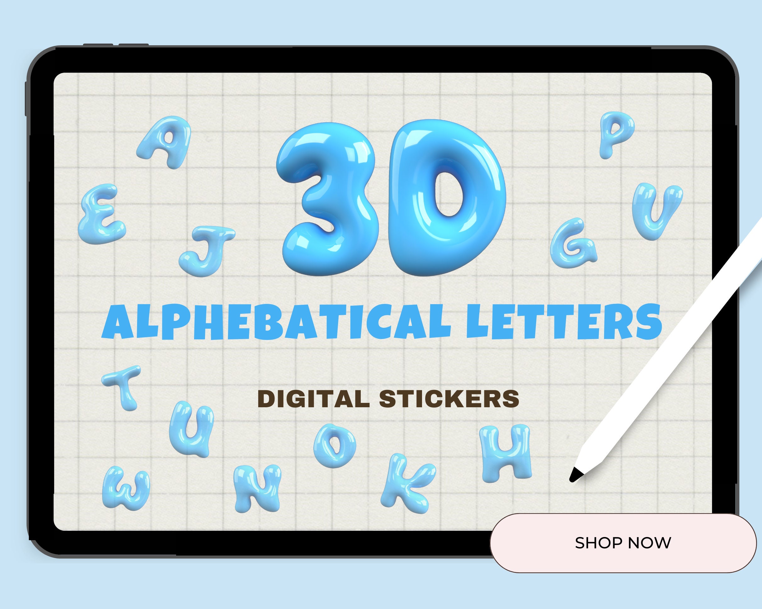3D Blue Alphabets Letters Digital Stickers Pack, Png Stickers, Svg ...