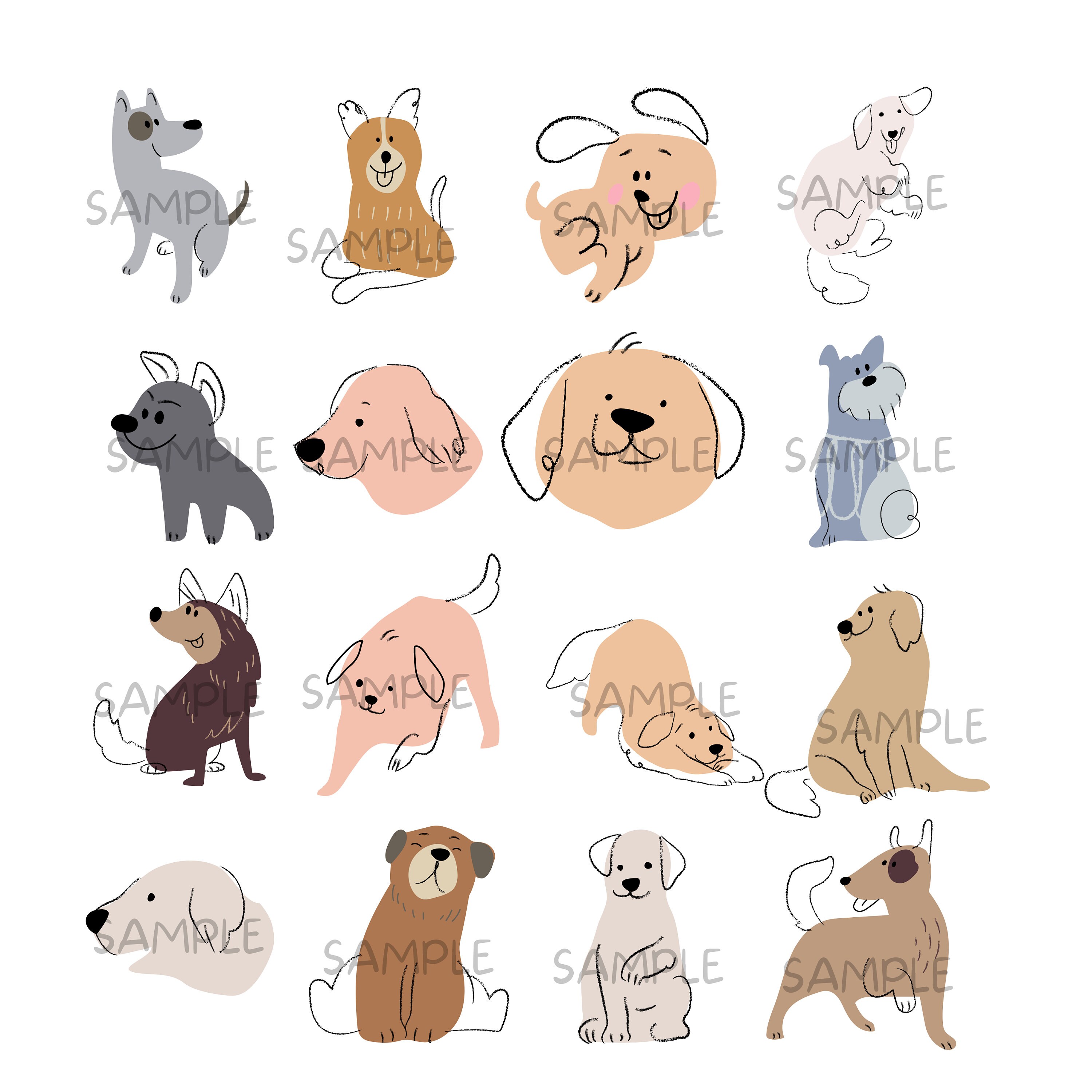 50 Digital Cartoon Dog Sticker Pack, Digital Stickers, Png Stickers ...