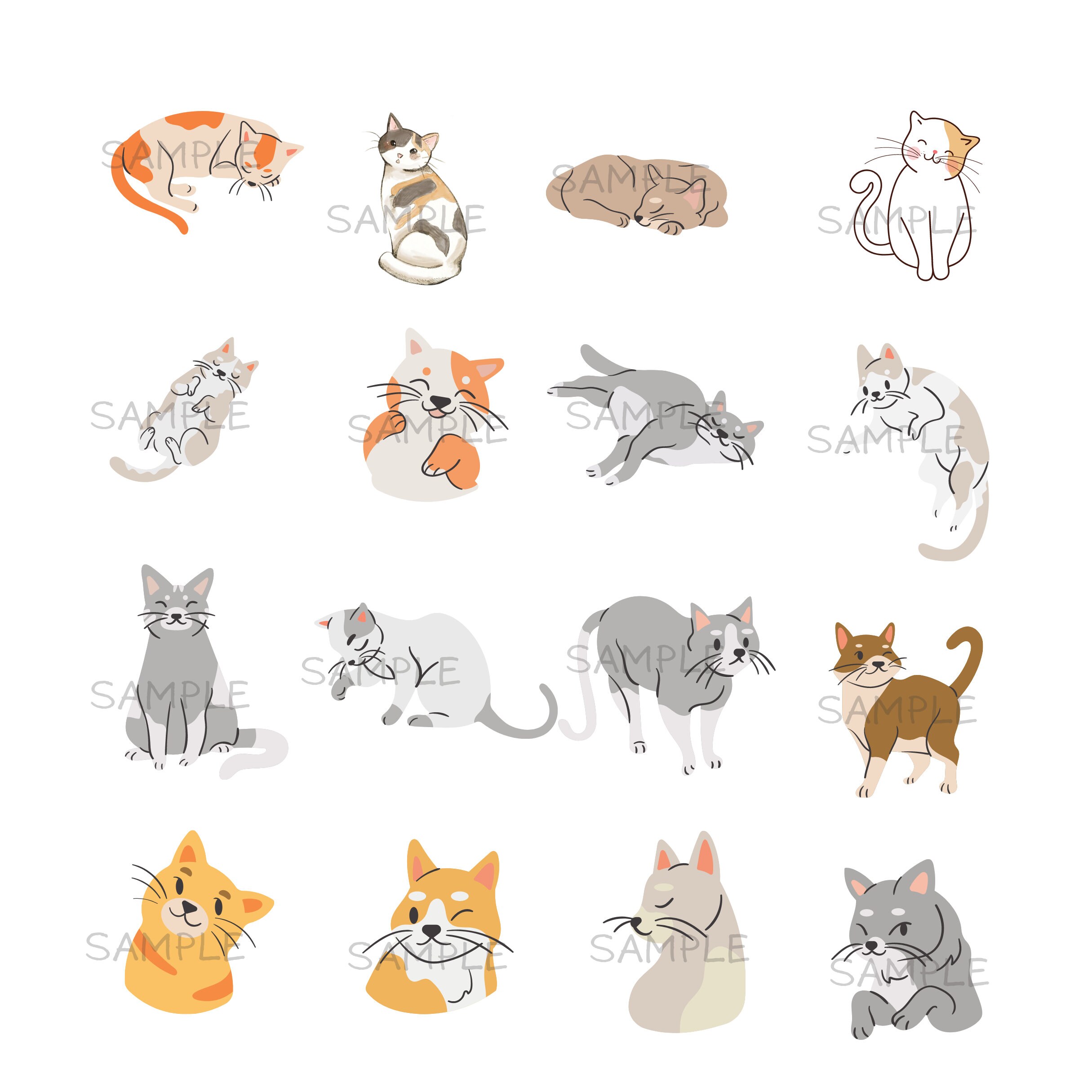 50 Digital Cat Sticker Pack, Digital Stickers, Png Stickers, Digital ...