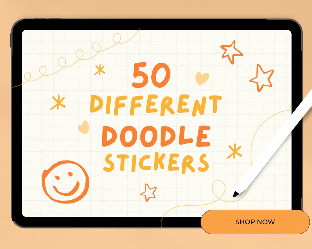 50 Digital Doodles Sticker Pack, Digital Stickers, Png Stickers, Note ...