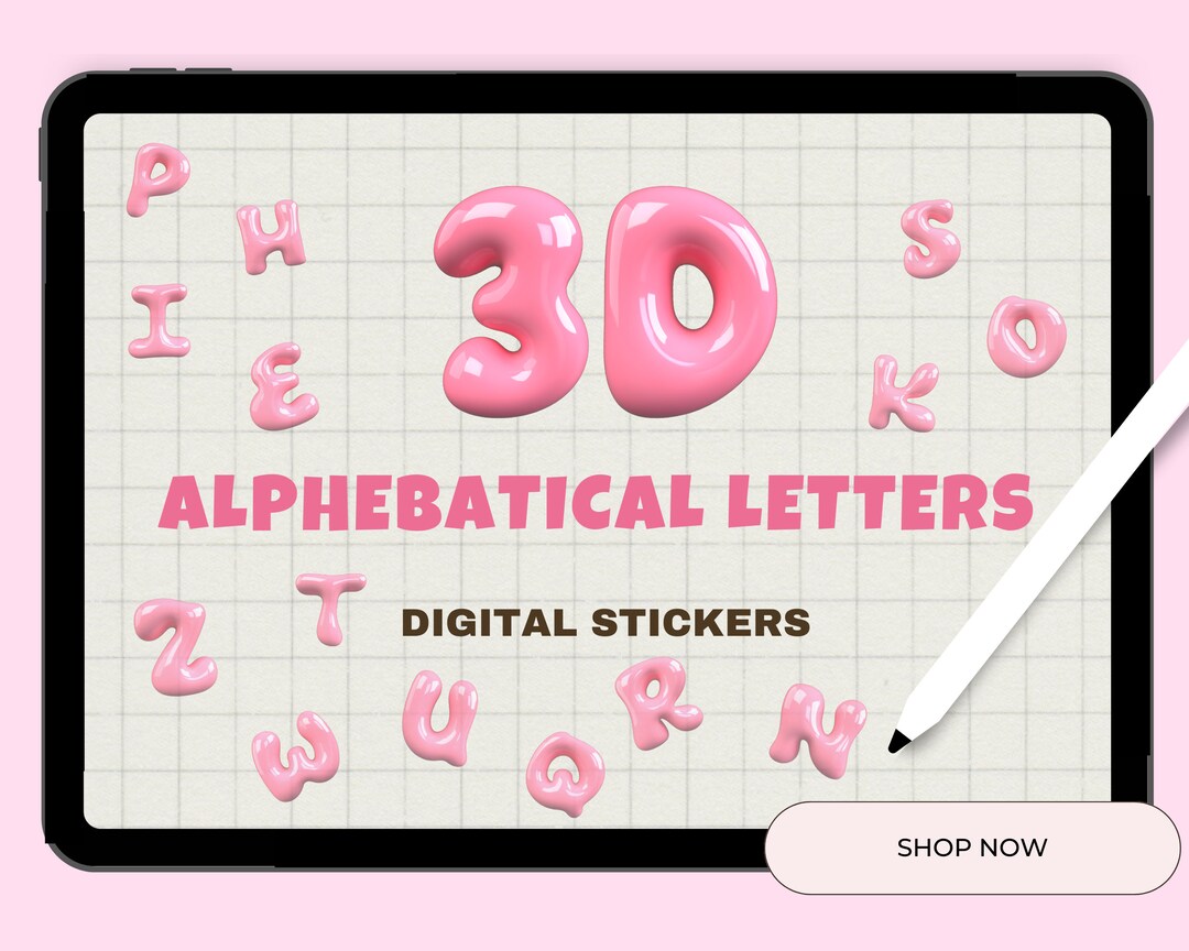 3D Pink Alphabets Letters Digital Stickers Pack, Png Stickers, Svg ...