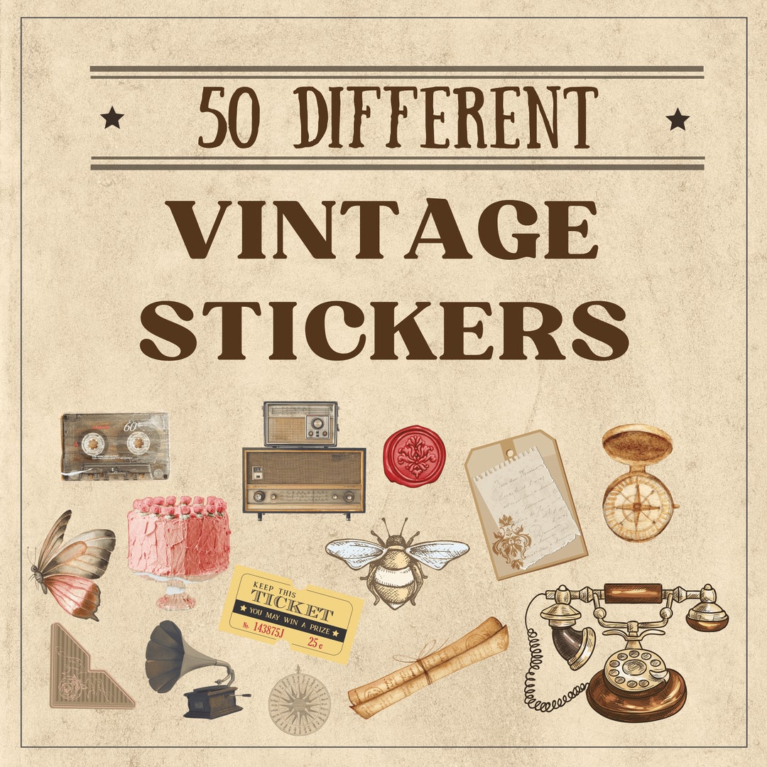 50 Digital Vintage Stickers Pack, Digital Stickers, Png Stickers ...