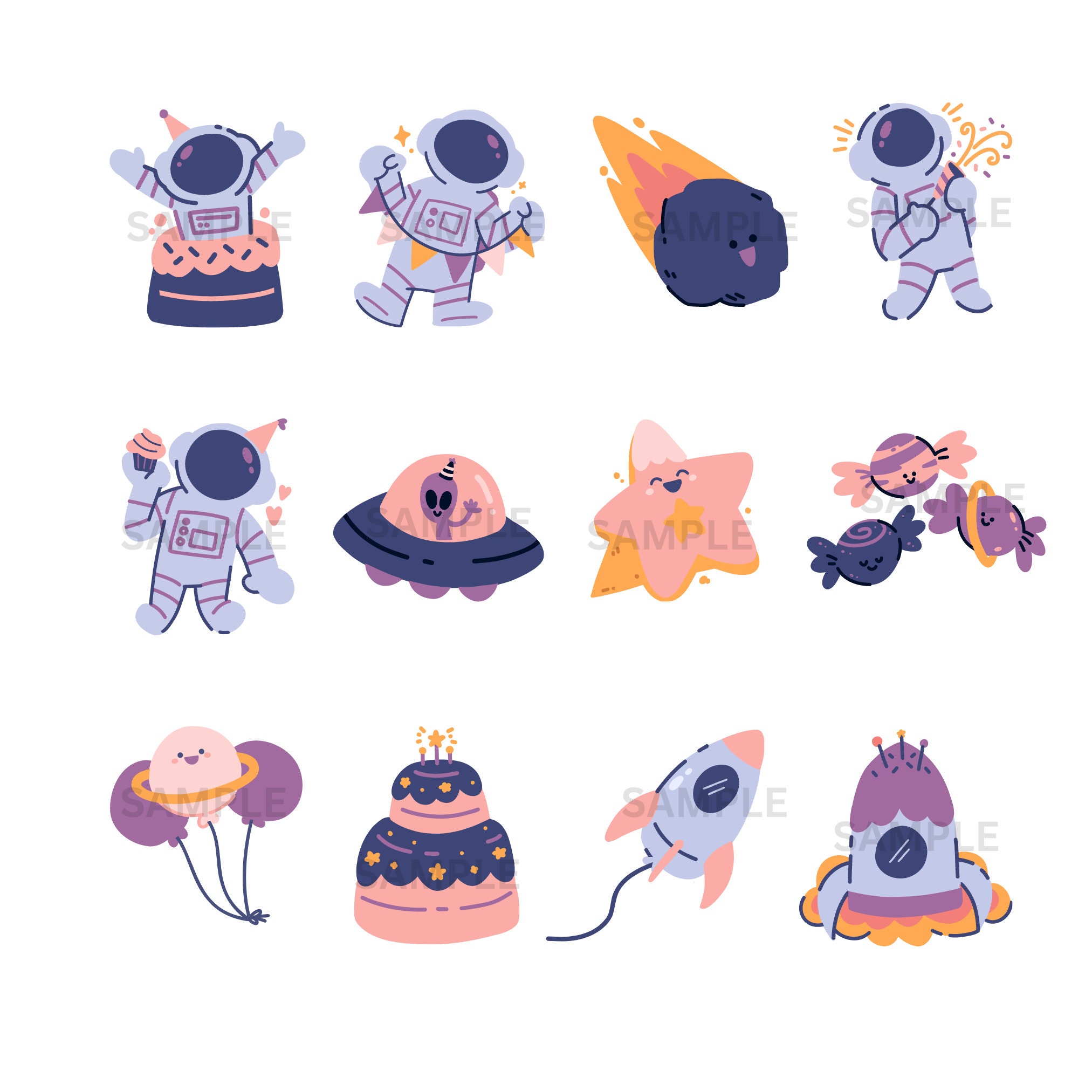 40 Space Astronaut Digital Sticker Pack, Digital Stickers, Png Stickers ...