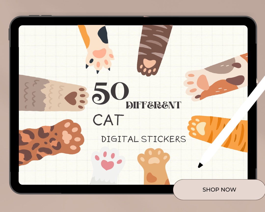 50 Digital Cat Sticker Pack, Digital Stickers, Png Stickers, Digital ...