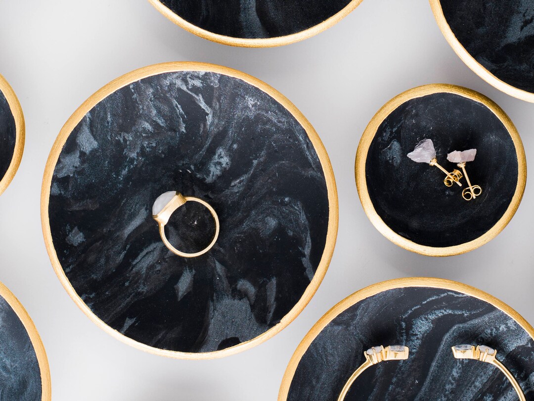 Black and Graphite Marble Onyx Marbella Dish Trinket Dish Styling Prop ...