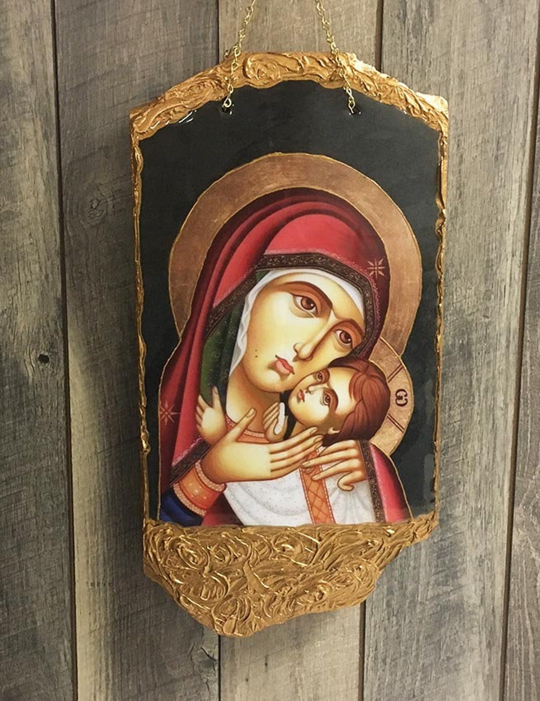 Golden Brown Virgin Mary Slate Icon - Etsy
