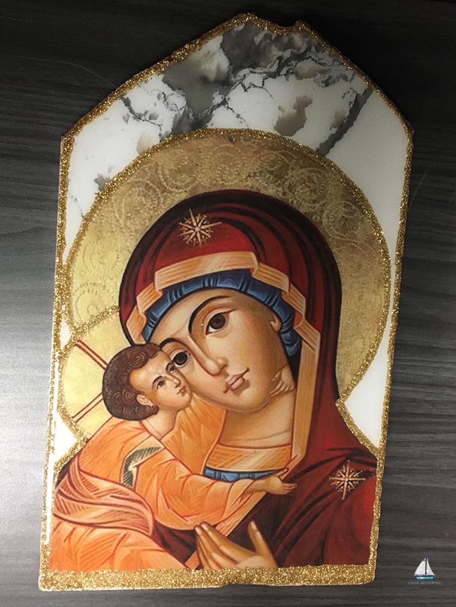 Granite Icon of Holy Mary With Golden Details - Etsy