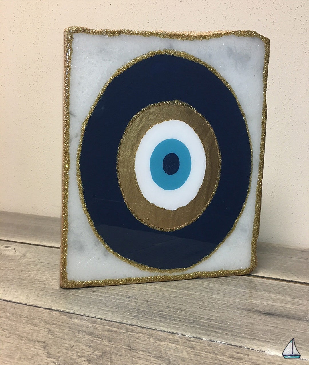 Marble Evil Eye With Golden Details - Etsy