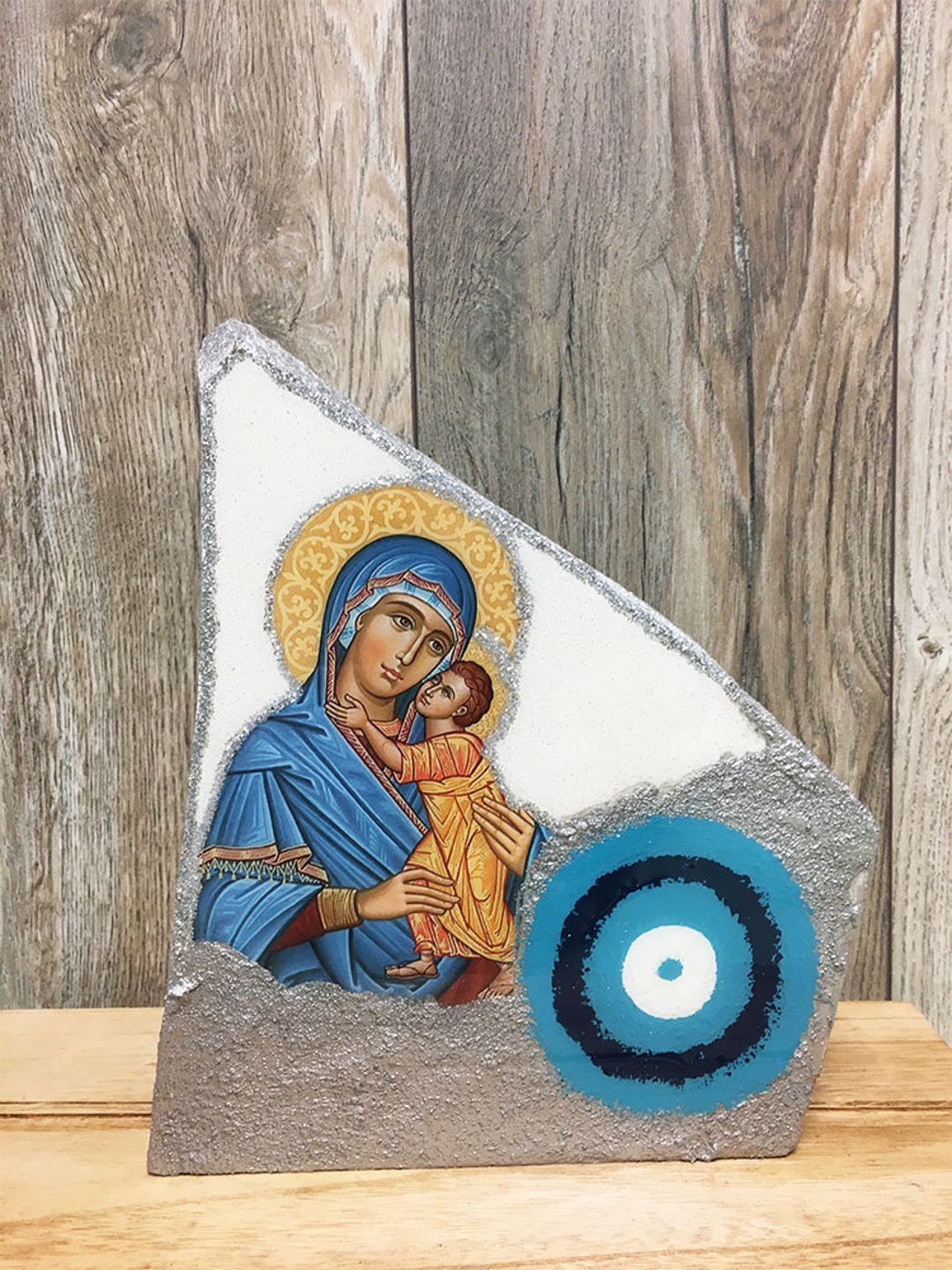 Silver Holy Mary and Evil Eye Granite Icon - Etsy