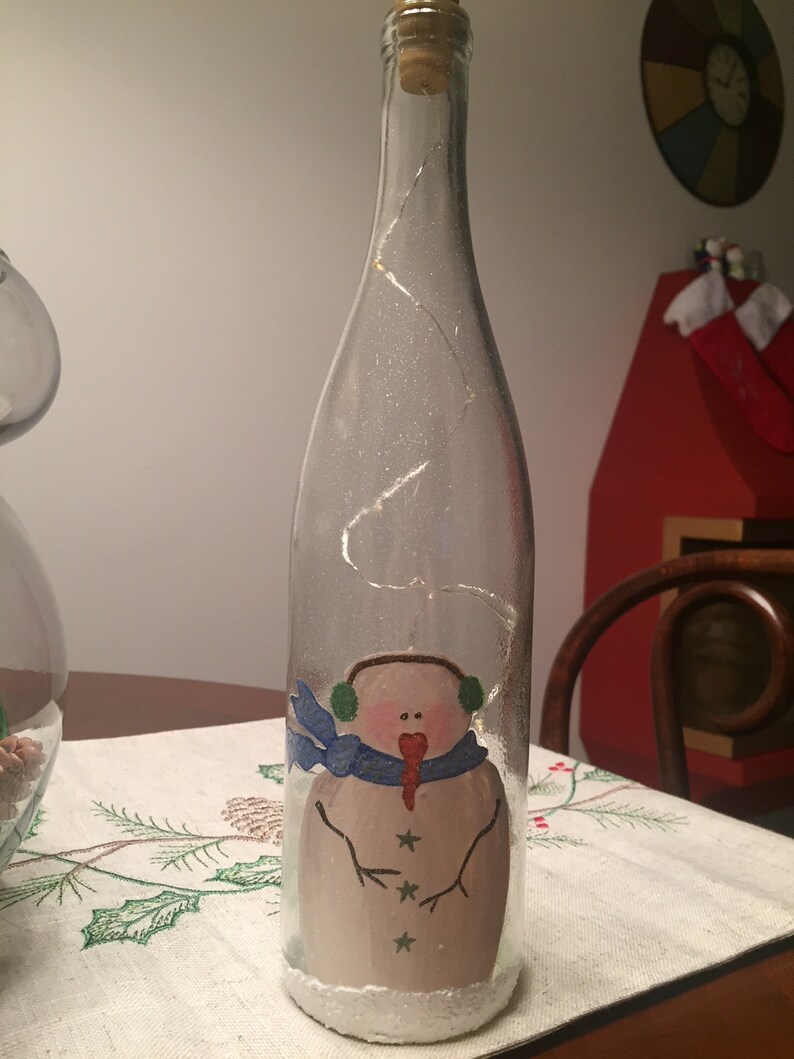 Christmas Snowman Painted Wine Bottle - Etsy