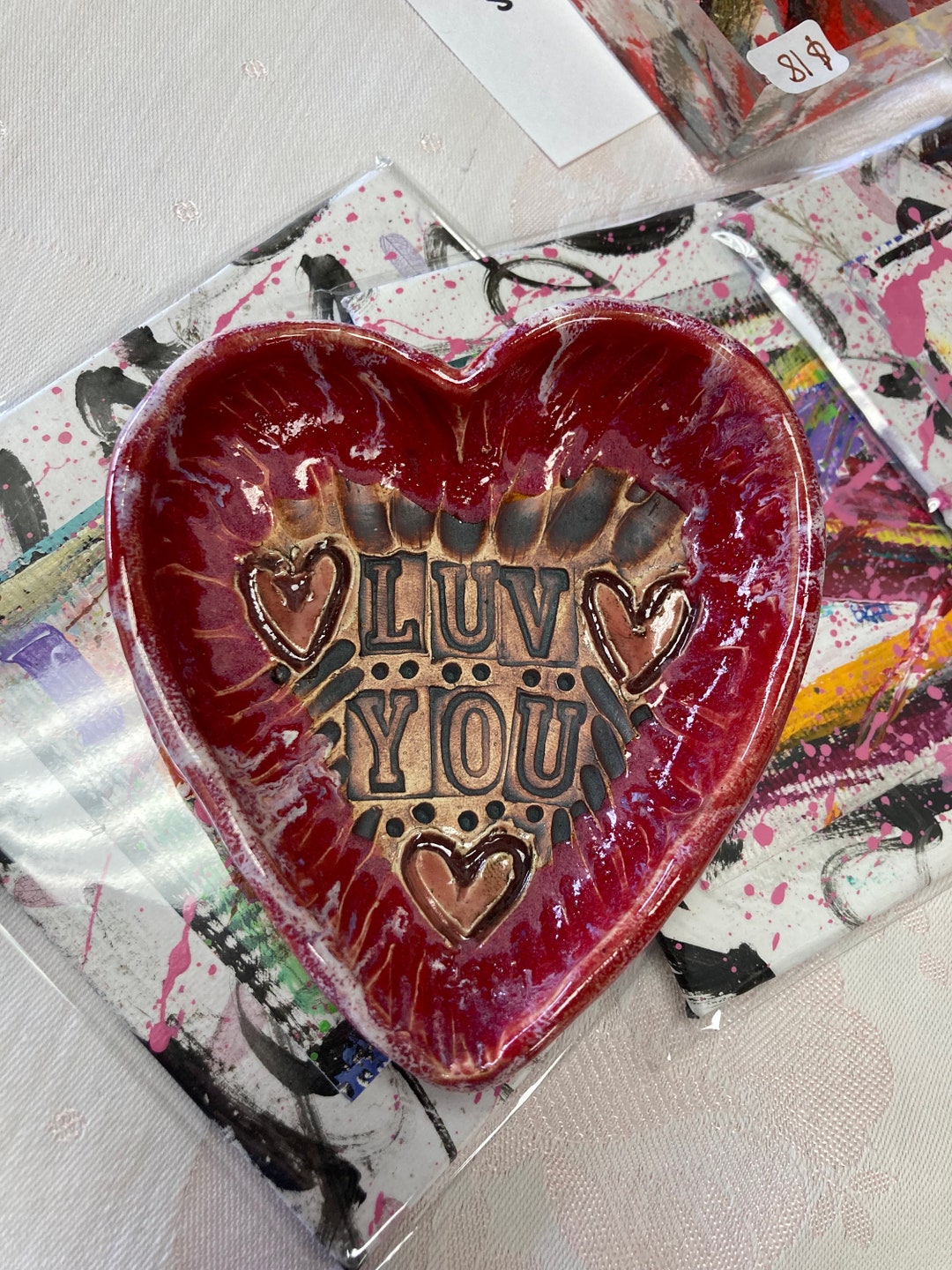 Handmade Luv You Funky Heart Pottery Jewelry Dish,fun Boho Ceramics ...