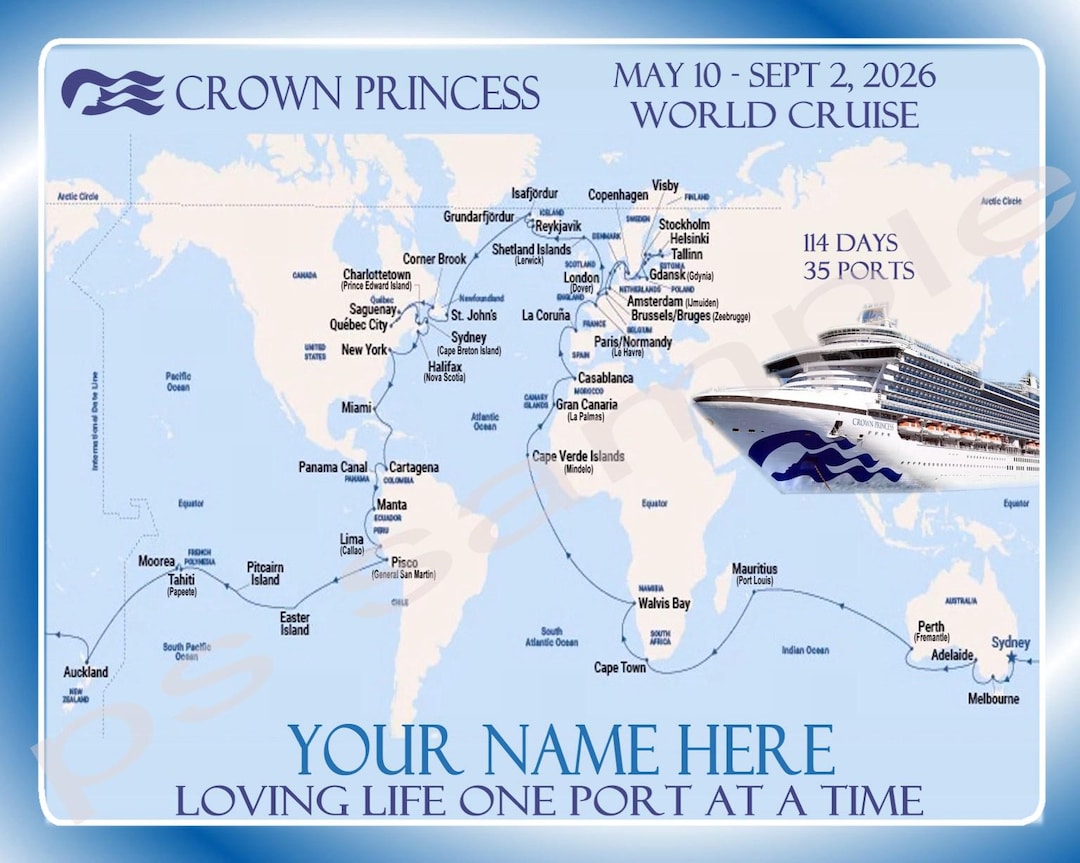2026 CROWN Princess World Cruise MAP MAGNET - Custom Made - Etsy