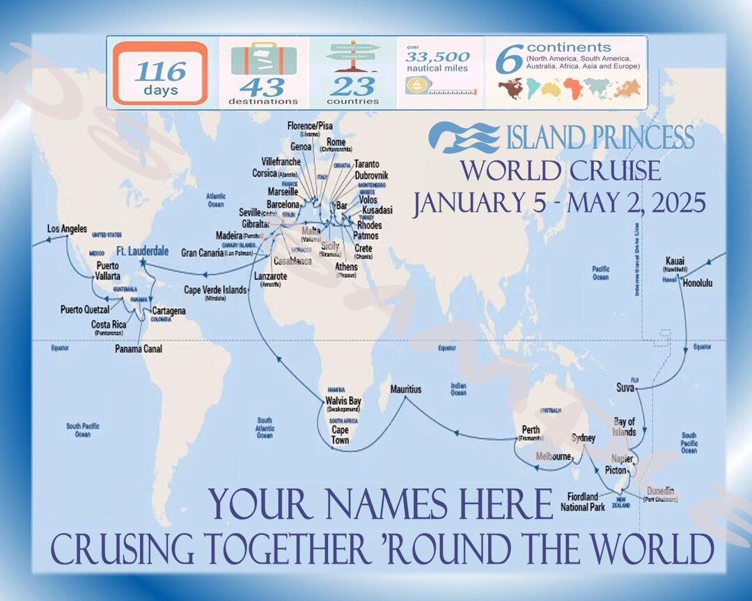 Princess World Cruise 2025 MAP MAGNET (revised) - Custom Made - Etsy