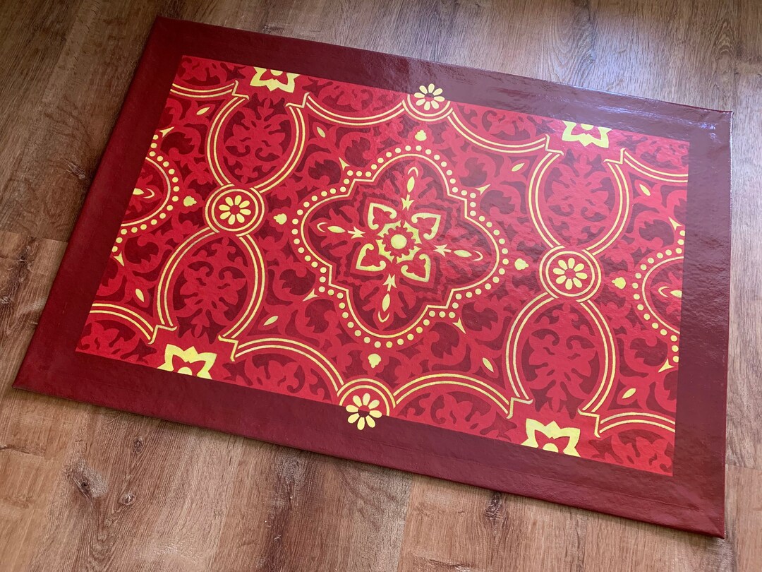 Floor Cloth, Red Painted Rug, Handmade Canvas Rug, Hand Painted Mat ...
