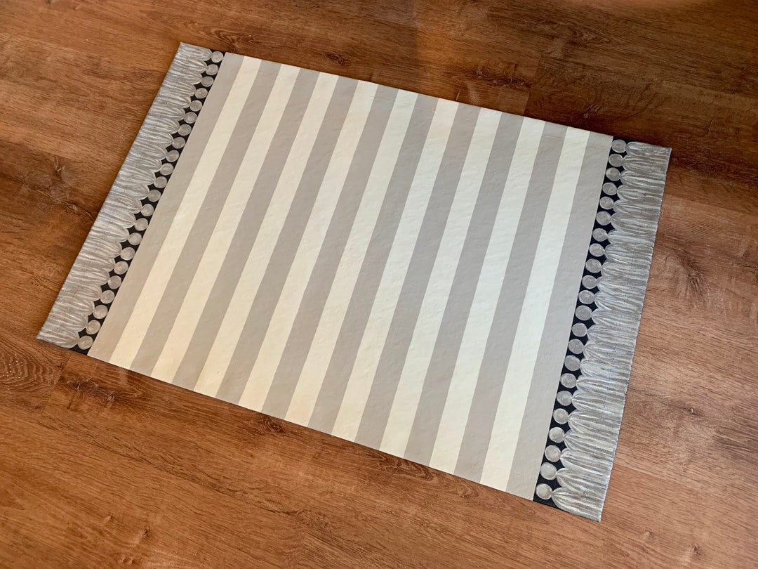 Floor Cloth, Painted Rug, Handmade Canvas Rug, Farmhouse Rug, Striped ...