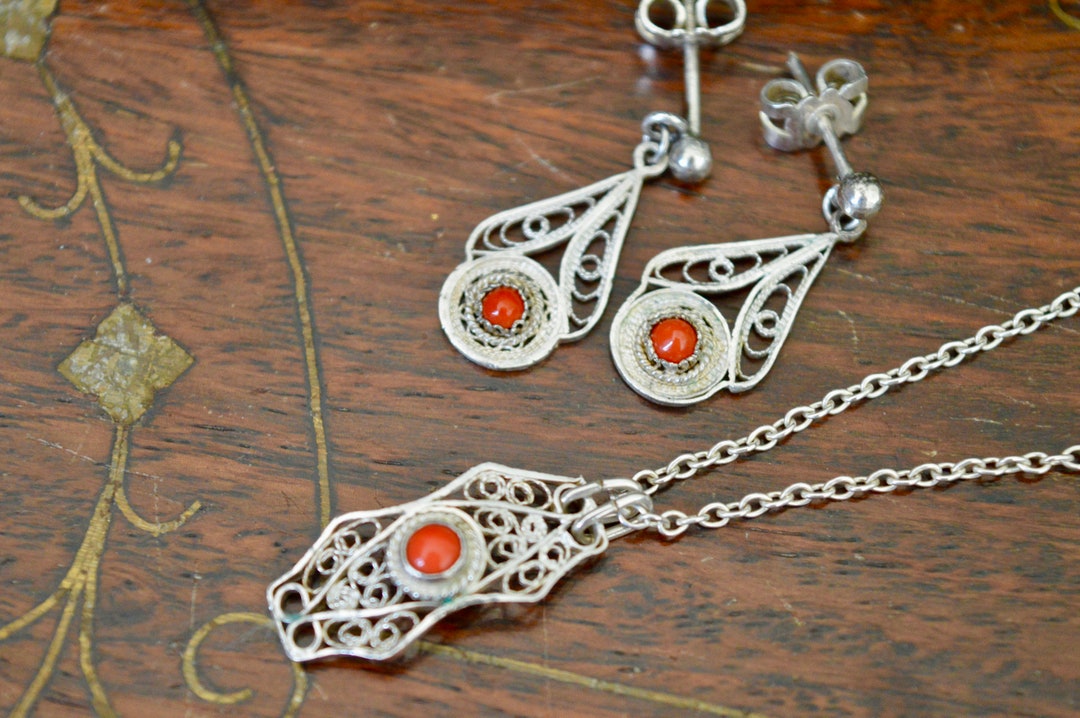 Jewellery Set, Vintage Jewellery, Filagree Earrings, Filagree Necklace ...