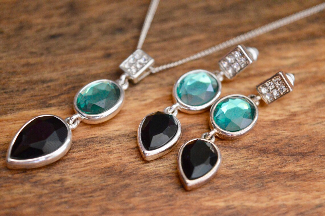 Jewelry Set, Jewellery Set, Vintage Necklace, Vintage Earrings, Crystal ...