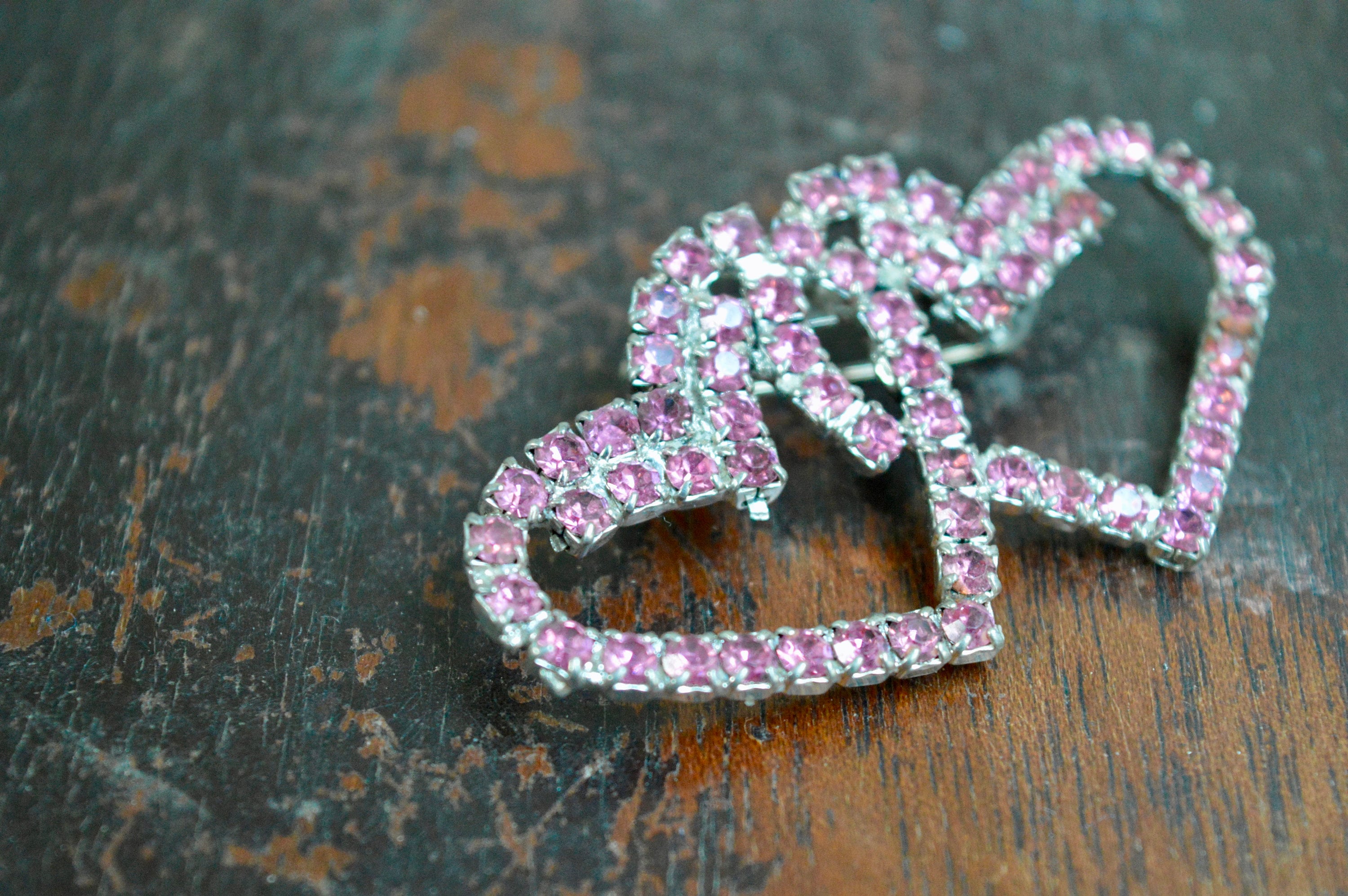Vintage Brooch, Crystal Brooch, Heart Brooch, Love Brooch, Brooch ...