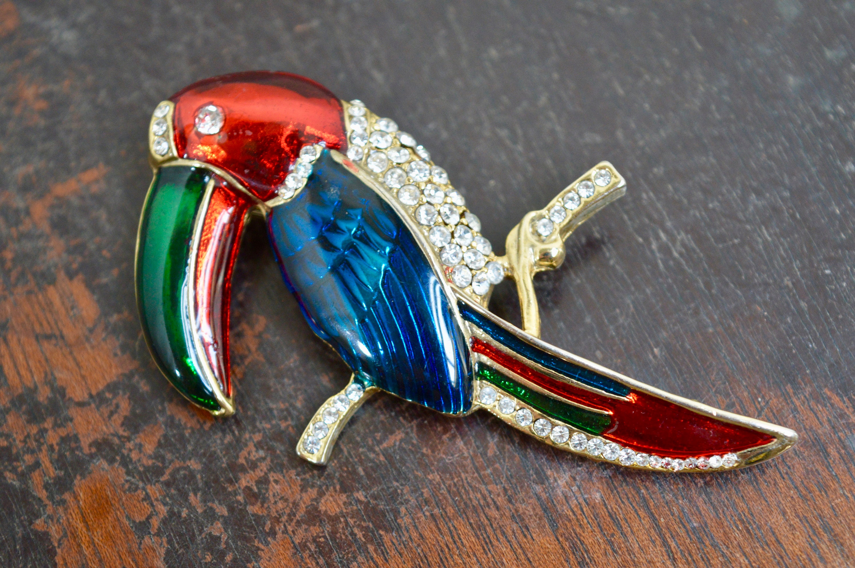 Vintage Brooch, Bird Brooch, Crystal Brooch, Novelty Brooch, Brooch ...